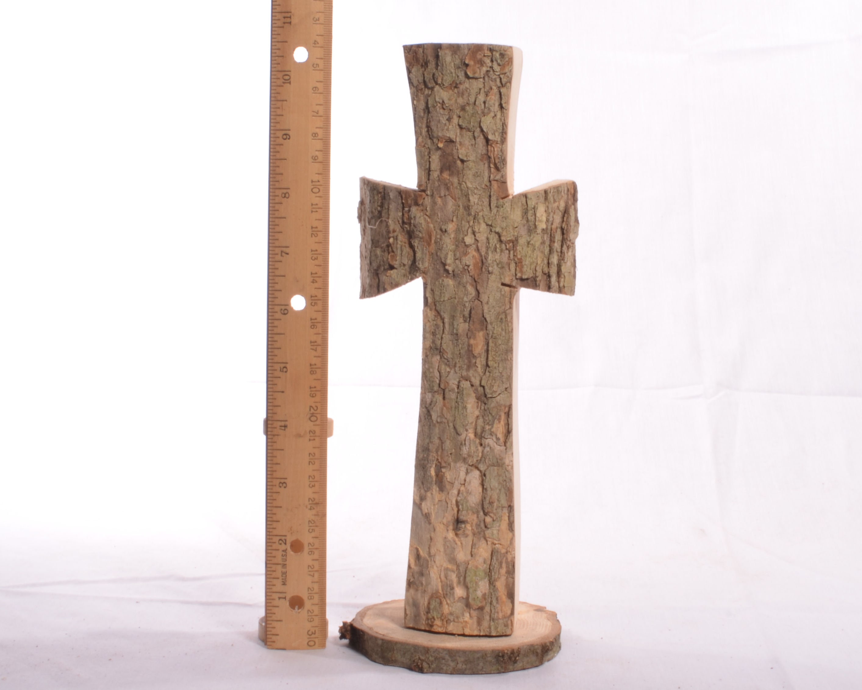 Natural Log Wood Cross with Bark Standing Wood Cross Easter | Etsy