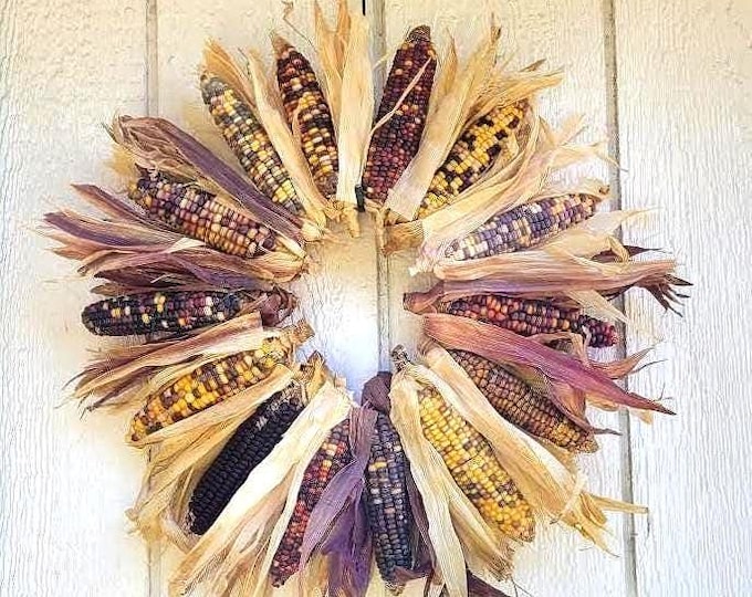 Large Indian Corn Wreath, Natural Indian Corn Fall Wreath, Multicolored ...