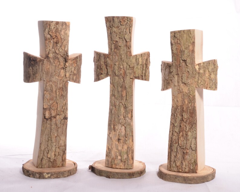 Natural Log Wood Cross With Bark Standing Wood Cross Easter | Etsy