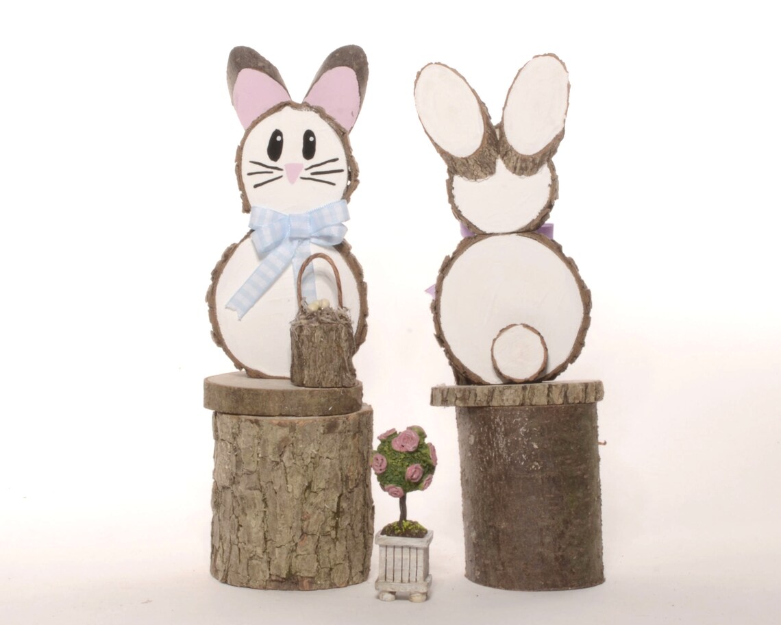 Log Slice Easter Bunny With Basket Wood Slice Easter Bunny | Etsy