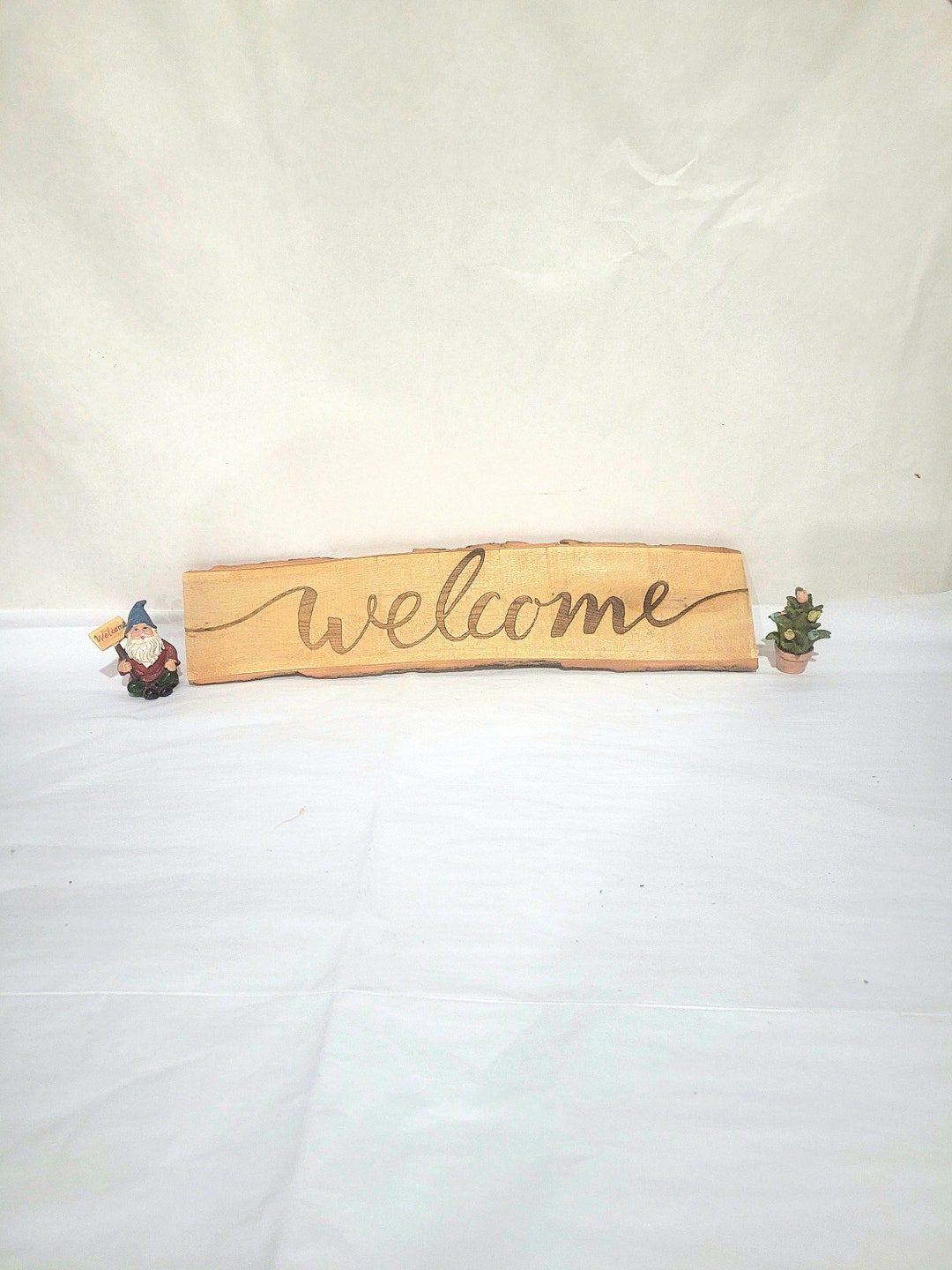 Welcome Sign, Live Edge Wood Sign, Rustic Natural Log Wood Sign - Etsy