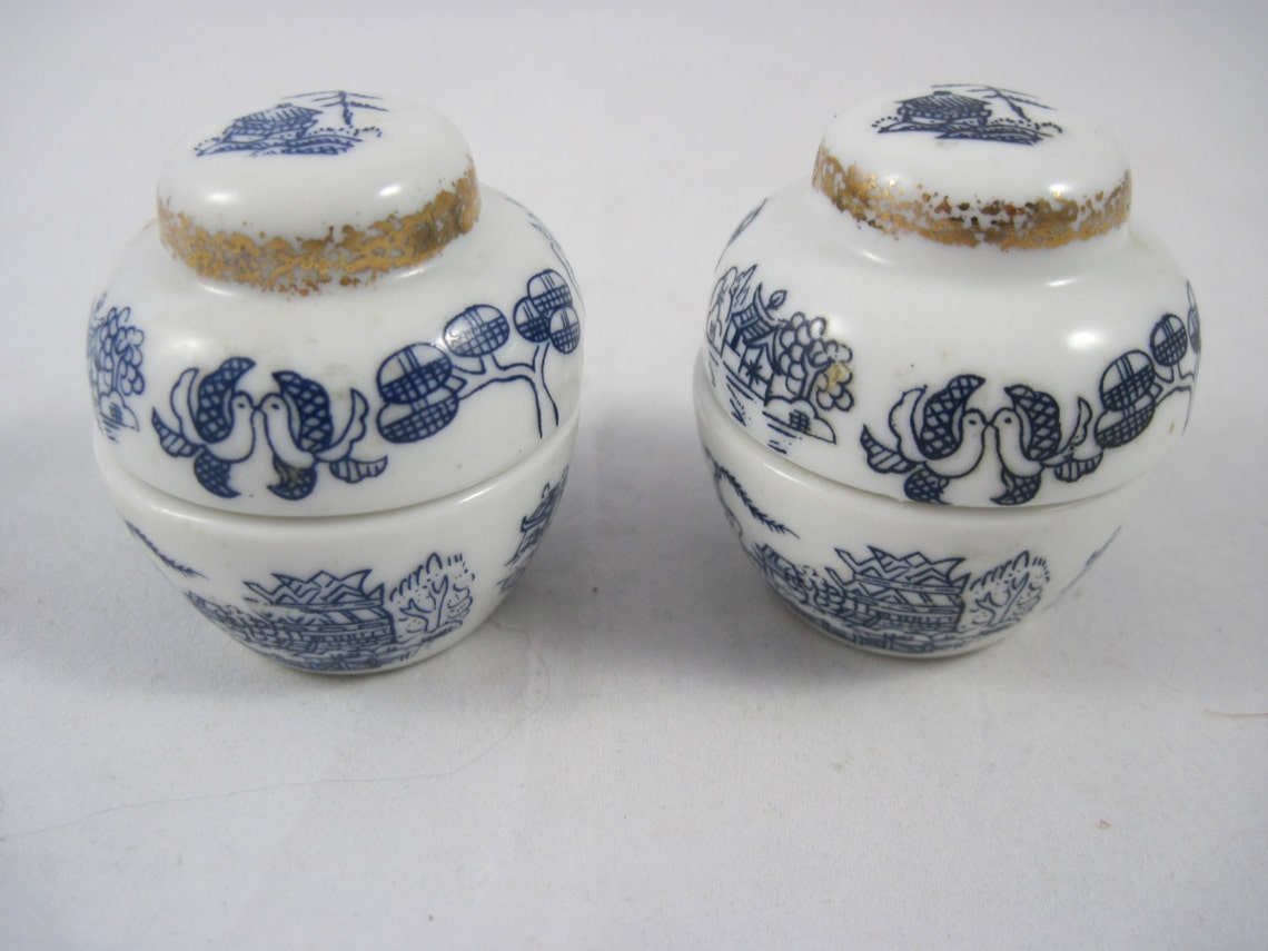 Pair Asian Salt Dips Antique Covered Blue and White Design - Etsy