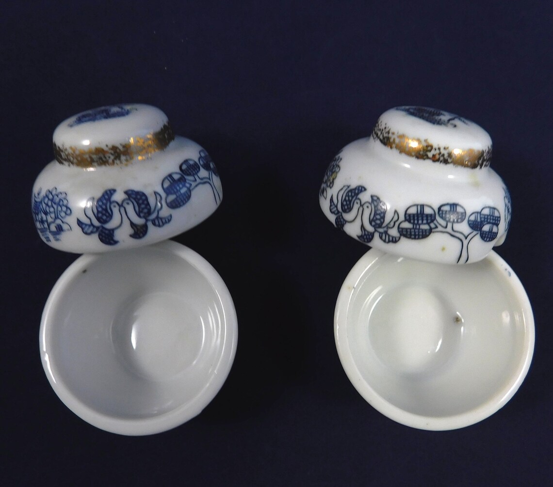 Pair Asian Salt Dips Antique Covered Blue and White Design - Etsy