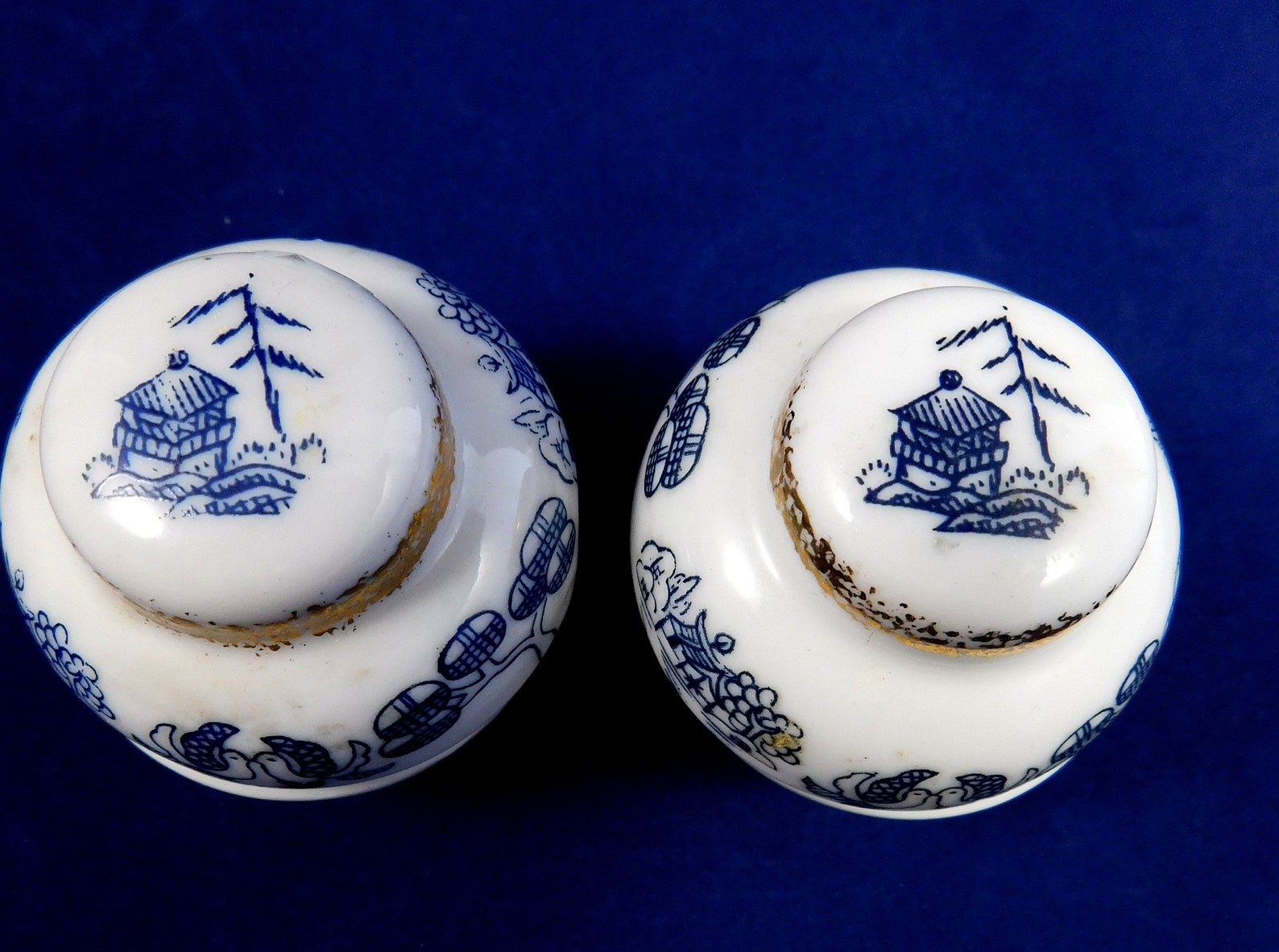 Pair Asian Salt Dips Antique Covered Blue and White Design - Etsy