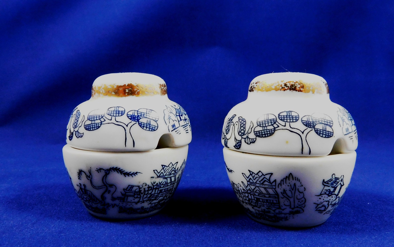 Pair Asian Salt Dips Antique Covered Blue and White Design - Etsy