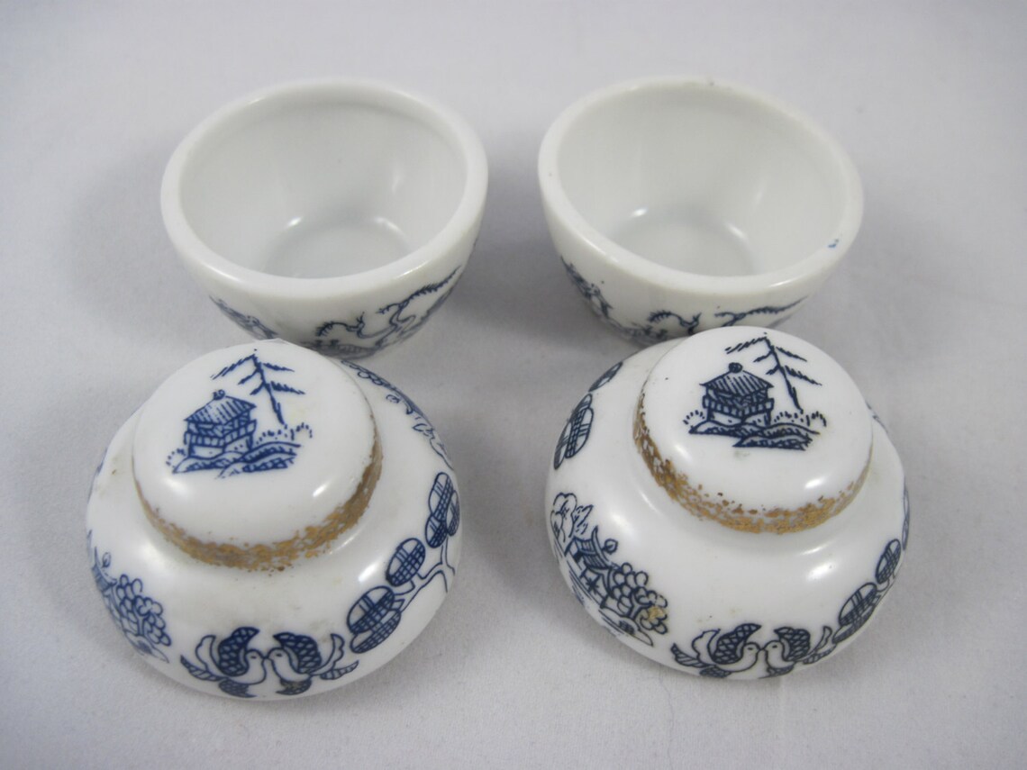 Pair Asian Salt Dips Antique Covered Blue and White Design - Etsy