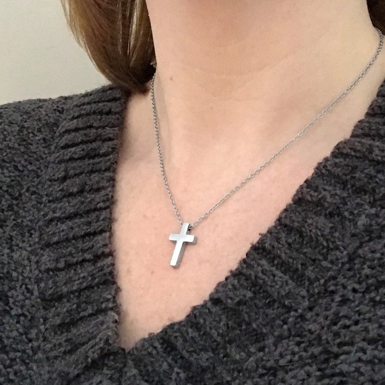 Small Silver Simple Cross Necklace for Women Religious - Etsy