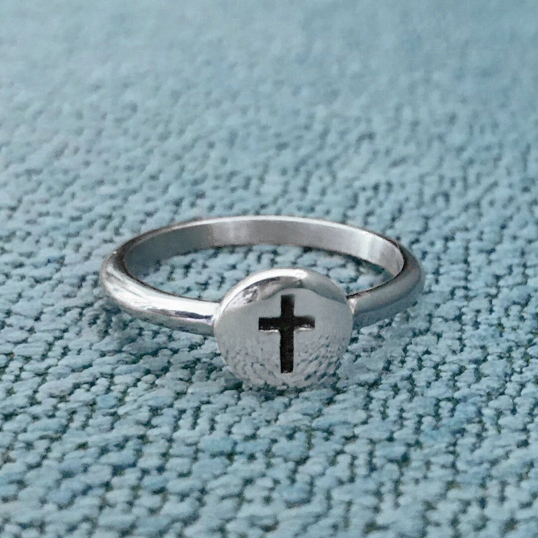 Stainless Steel Cross Ring Womens, Religious Jewelry, Silver Disc Ring ...