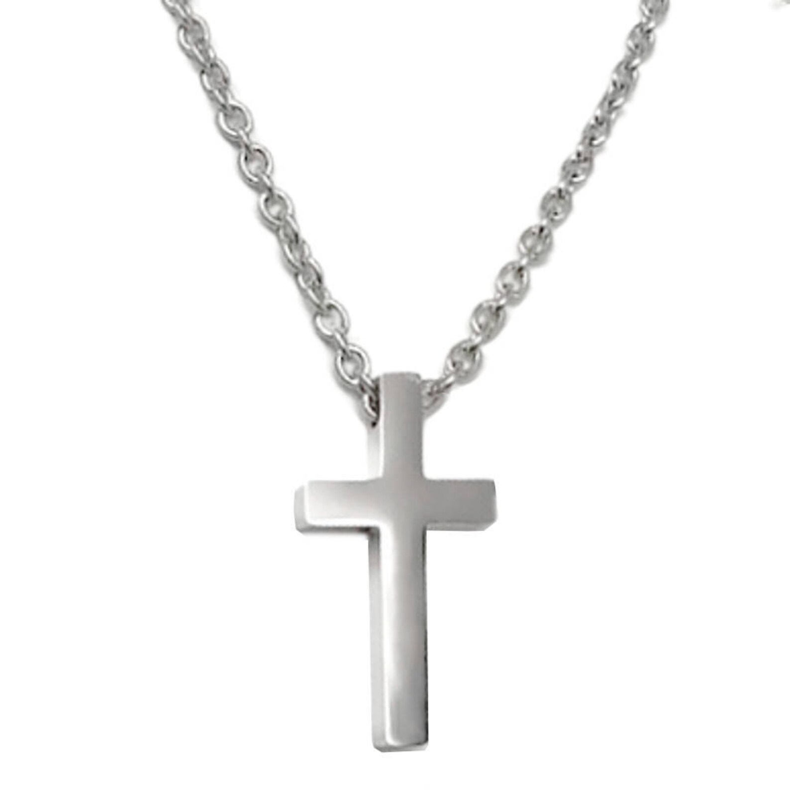 Small Cross Necklace for Men Waterproof Silver Pendant - Etsy