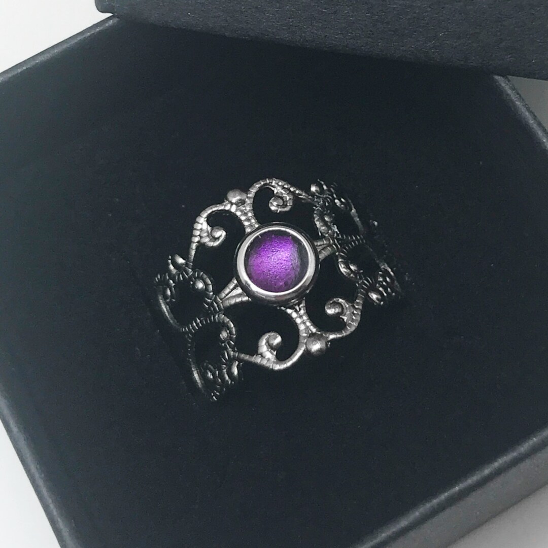 Medieval Ring Women, Adjustable Filigree Ring, Resin Center, Gothic ...