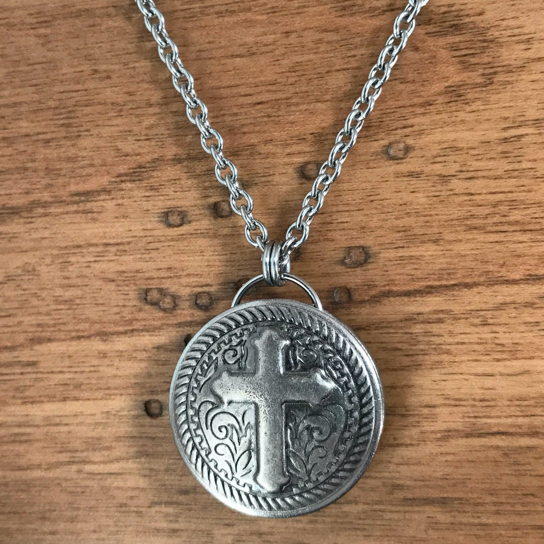 Gothic Cross Medallion Necklace, Stainless Steel Necklace, Mens Biker ...