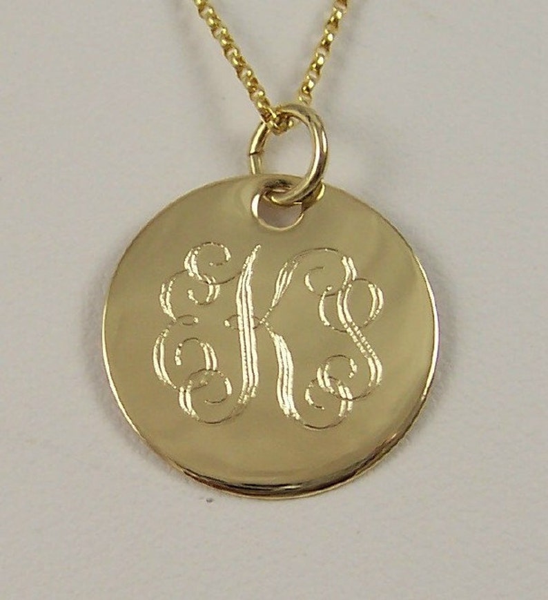 14K Solid Gold Engraved Personalized Monogram Necklace Pendant - Etsy