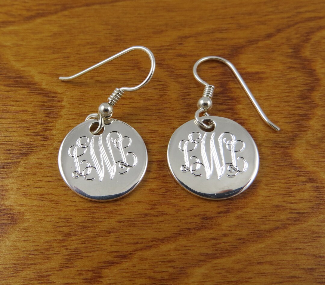 Monogram Earrings - Sterling Silver - Monogrammed - Personalized ...