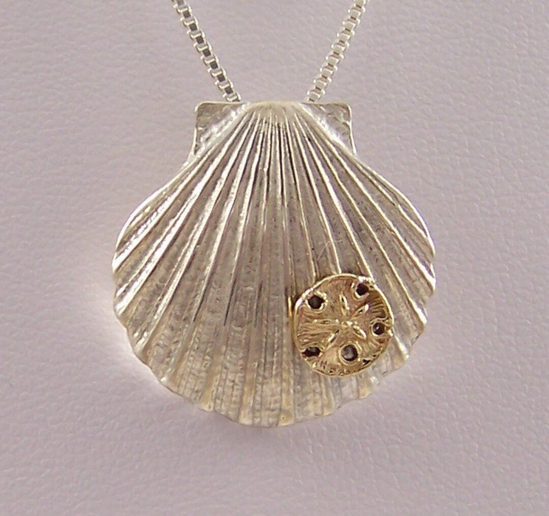 14k Gold Sand Dollar on Sterling Silver Shell Necklace - Etsy