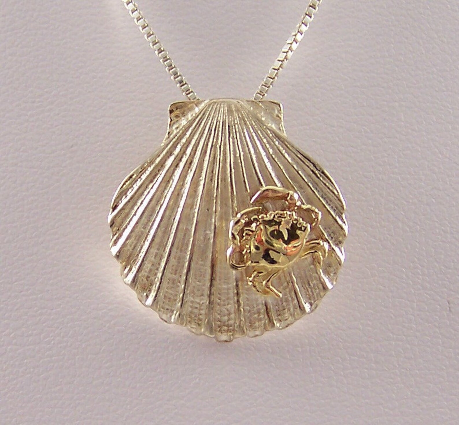 Sea Life Necklace-14k Gold Crab on Sterling Silver Shell - Etsy