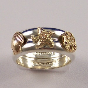 14k Gold and Sterling Silver Double Sea Life Stacker Ring - Etsy