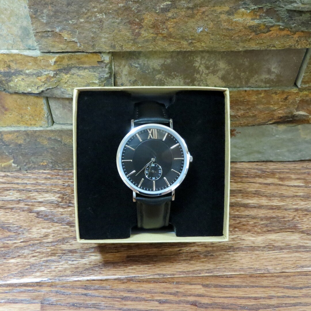 Mens Personalized Wrist Watch- Gifts for Men- Black Leather Watch ...