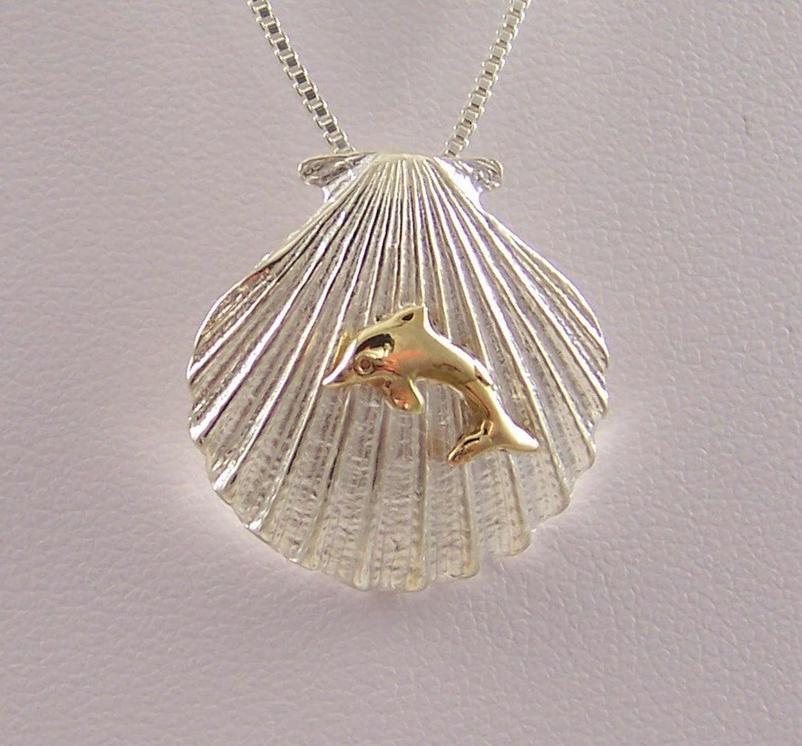 14k Gold Dolphin on Sterling Silver Shell Necklace - Etsy