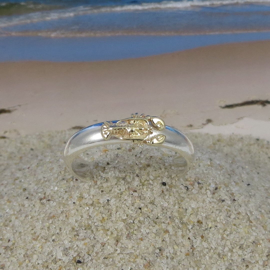 14k Gold and Sterling Silver Stacking Lobster Ring - Etsy