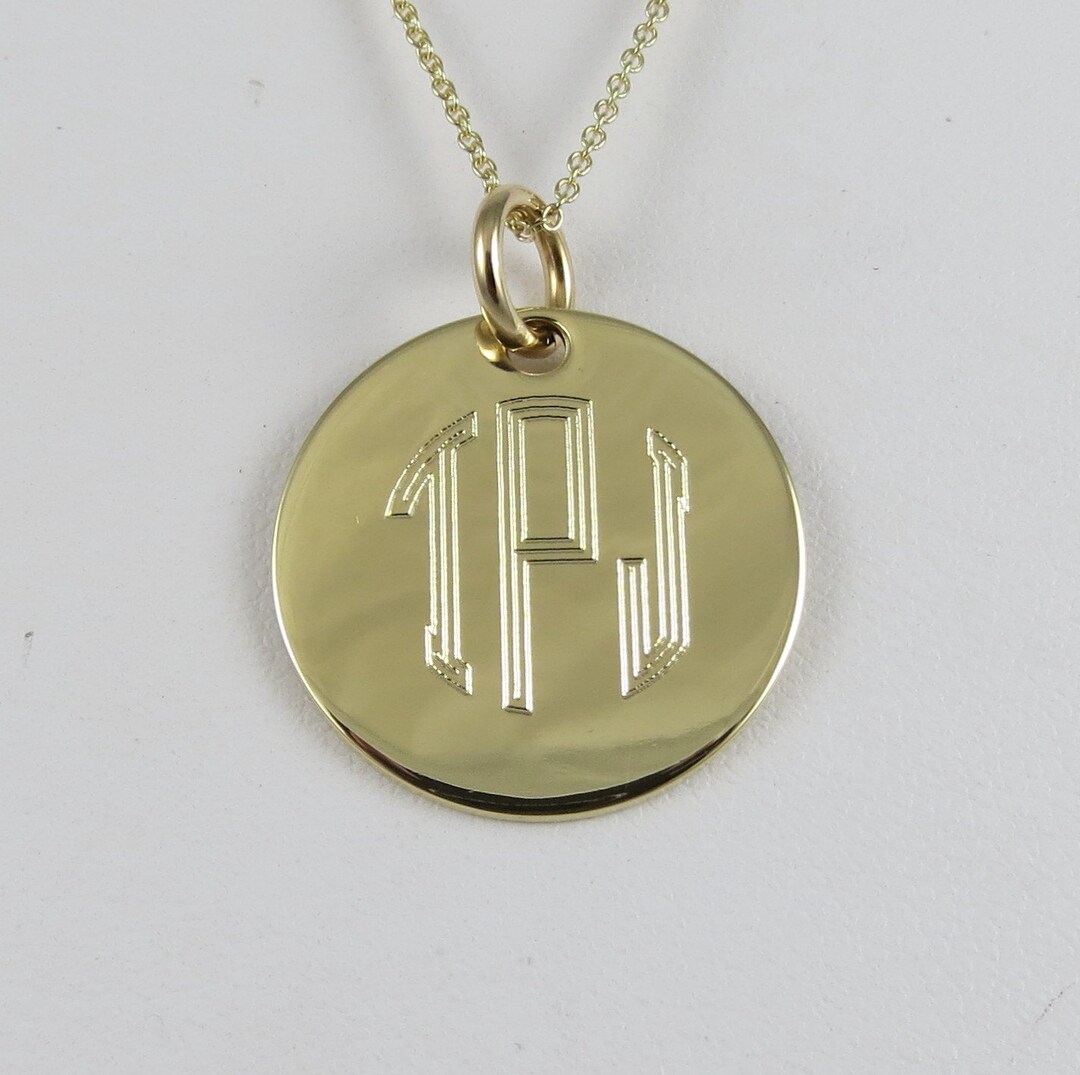 Gold Monogram Necklace, 7/8" 14K Gold Filled Disc Personalized and ...