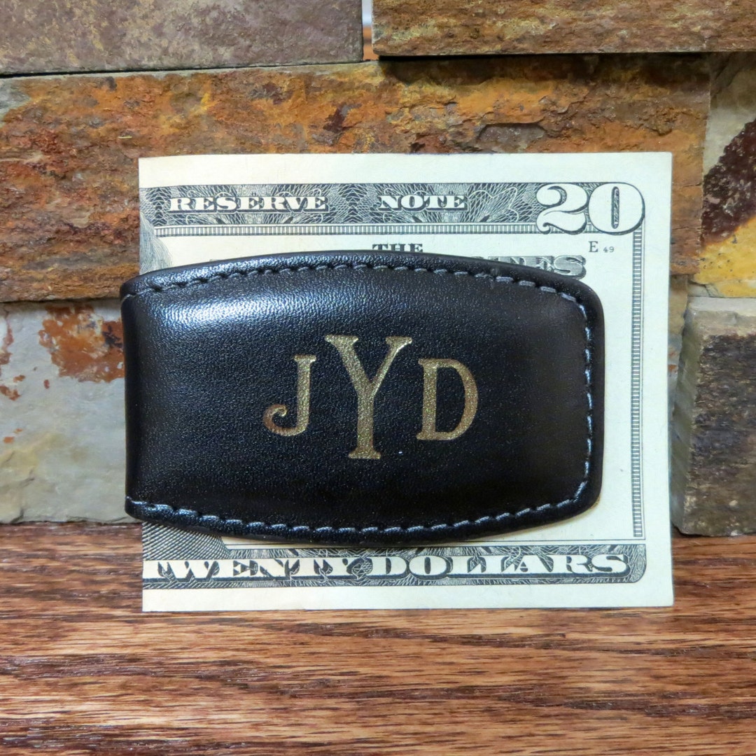 Monogram Leather Money Clip - Personalized Magnetic Monogrammed Money ...