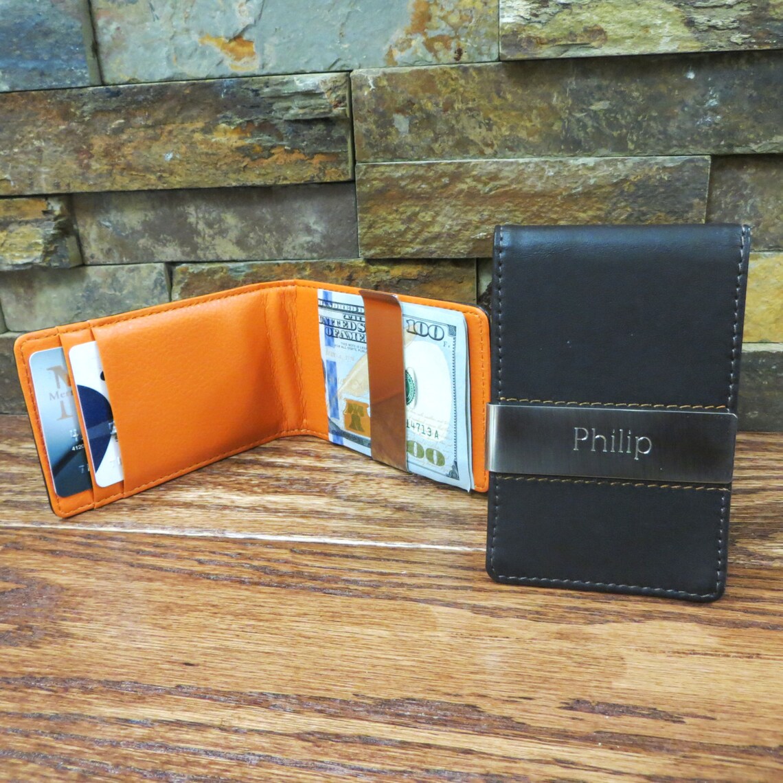 Leather Money Clip - Wallet and Card Holder - Engraved - Personalized ...