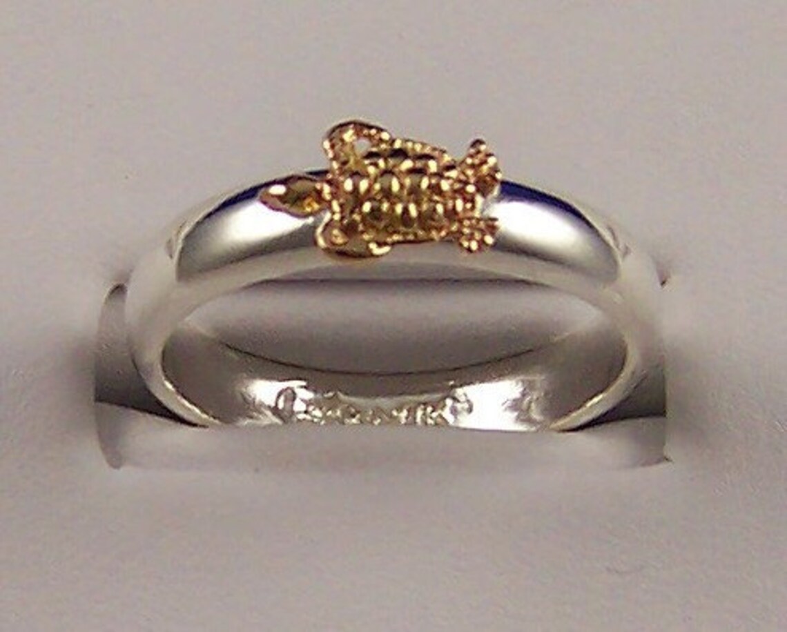 14k Gold and Sterling Silver Stacking Sea Turtle Ring - Etsy