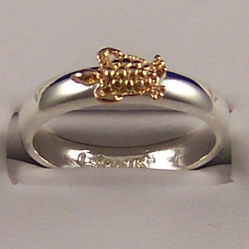 14k Gold and Sterling Silver Stacking Sea Turtle Ring - Etsy