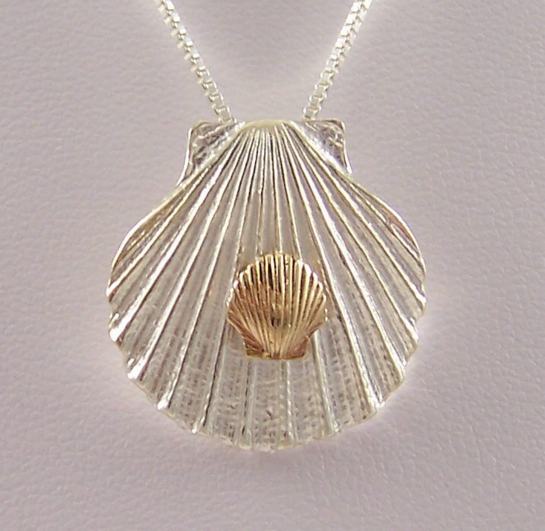 14k Gold Sea Shell on Sterling Silver Shell Necklace - Etsy