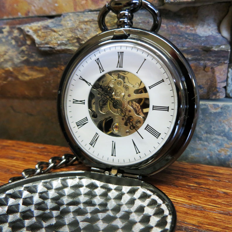Personalized Gun Metal Pocket Watch Customizable Unique Gift - Etsy