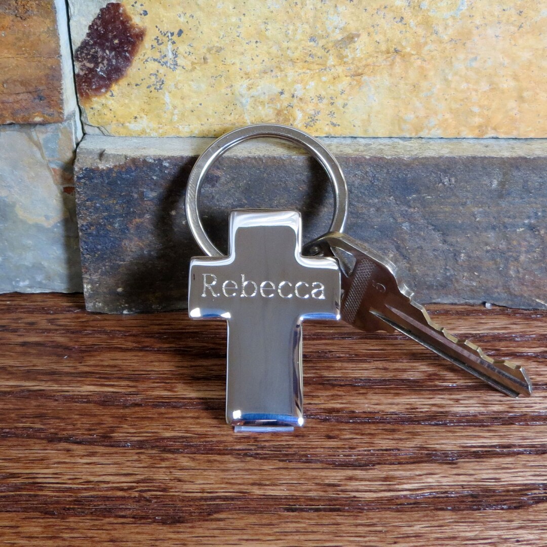 Personalized Cross Key Chain- Engraved Gift- Religious Gift - Etsy
