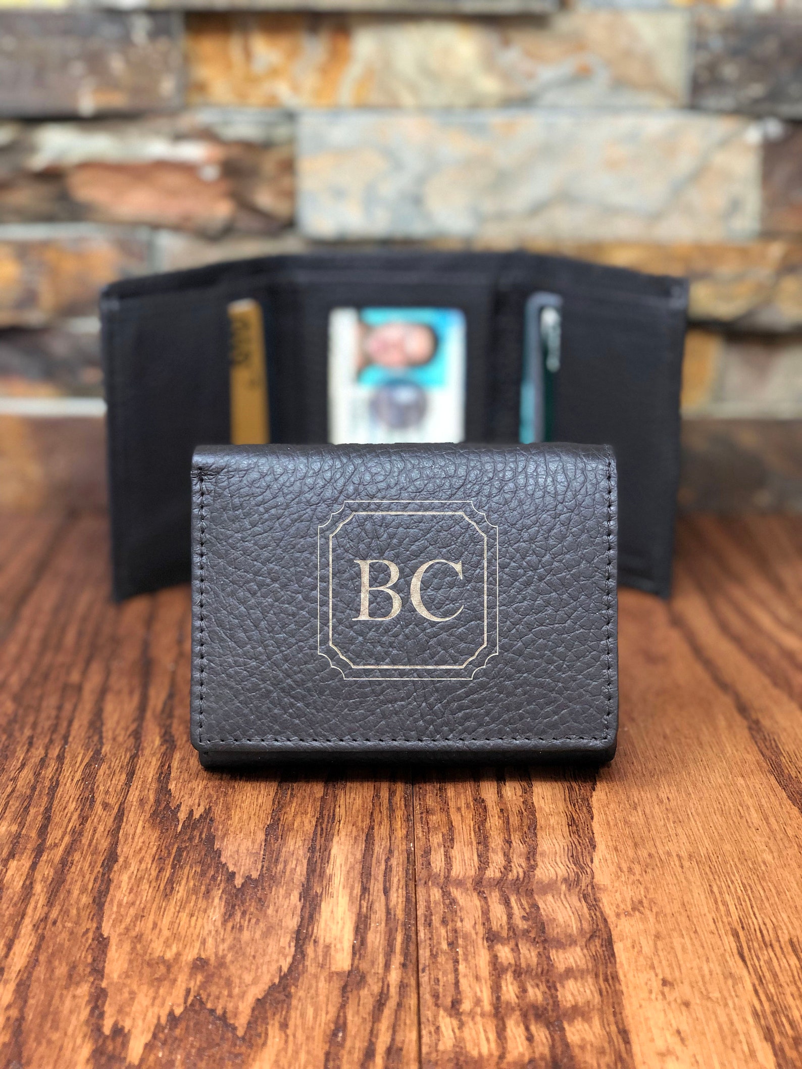 Tri Fold Mens Wallet Personalized - ID Window - Gifts for Him ...