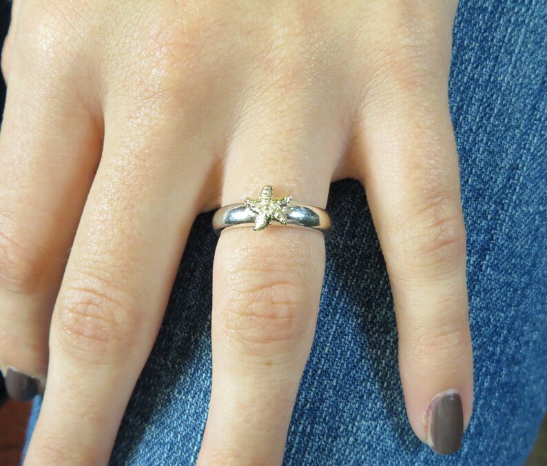 14k Gold and Sterling Silver Stacking Star Fish Ring | Etsy