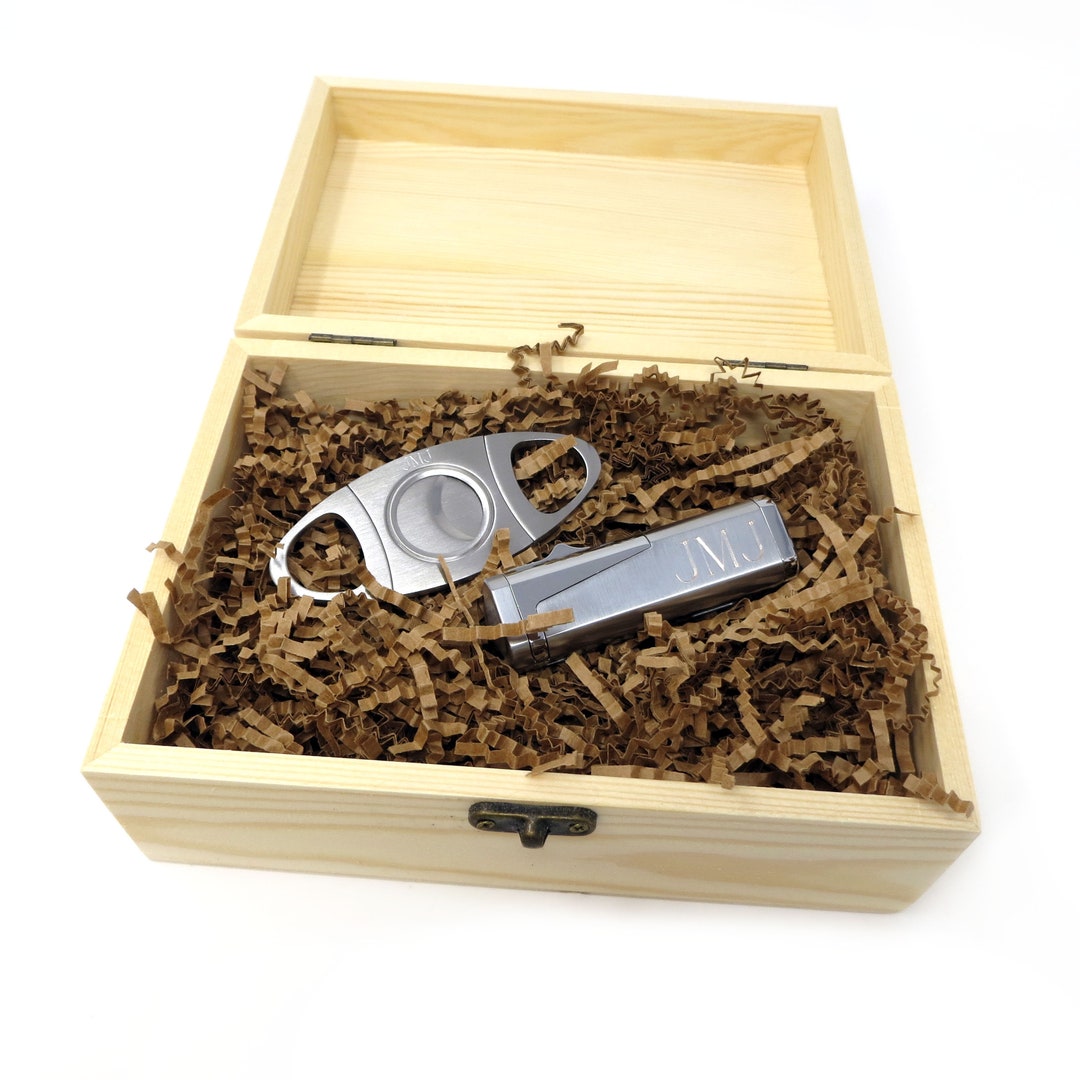 Cigar Torch Lighter, Cigar Cutter Set With Wooden Gift Box ...