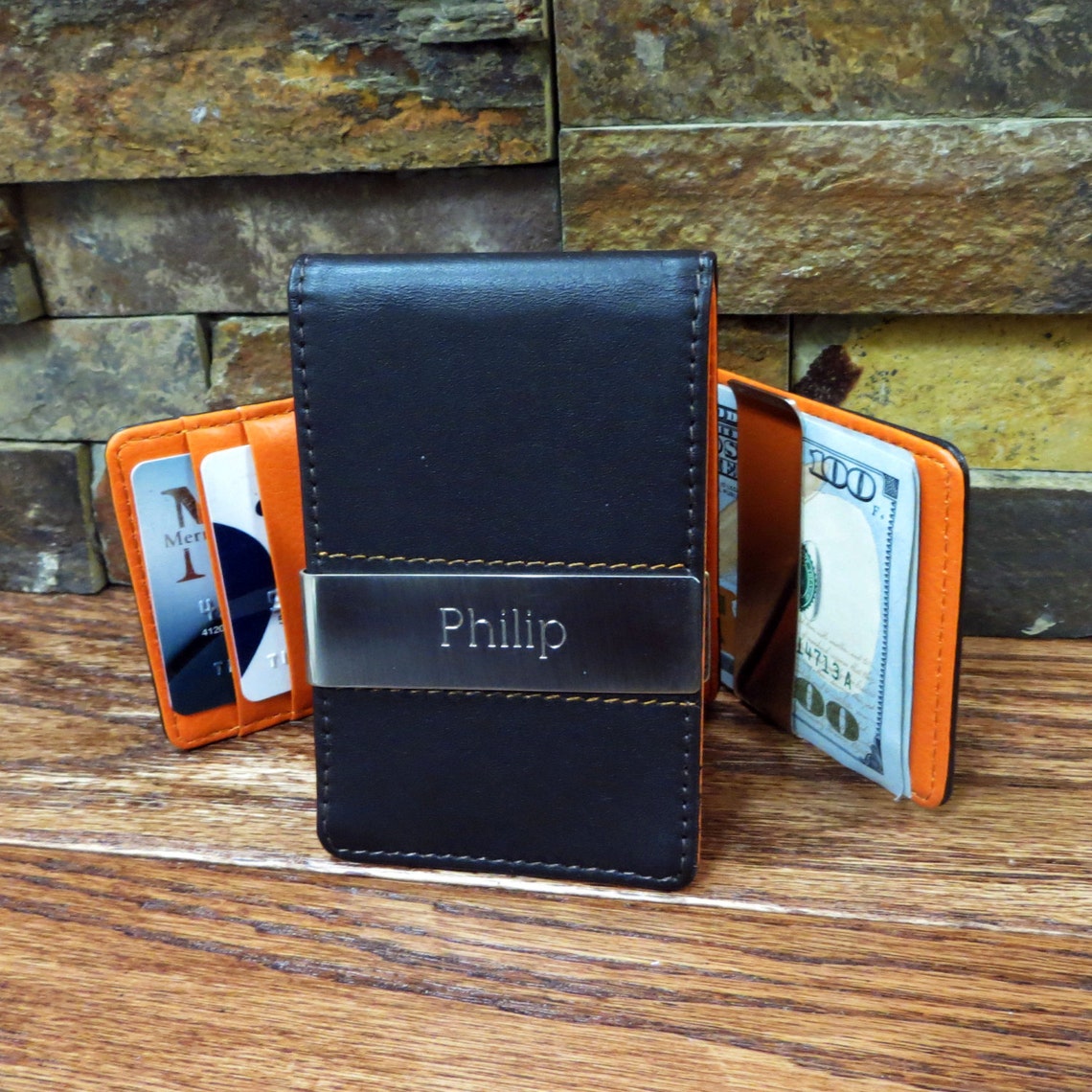 Leather Money Clip - Wallet and Card Holder - Engraved - Personalized ...