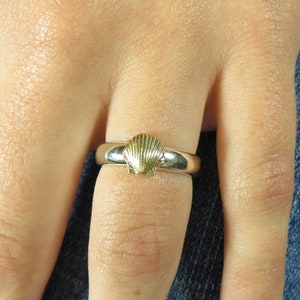 14k Gold and Sterling Silver Stacking Sea Shell Ring - Etsy
