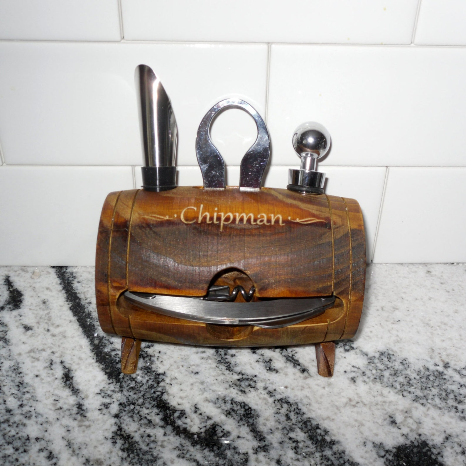 Personalized Wine Barrel Wine Set, Cork Screw, Wine Pour, Bottle ...