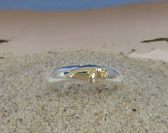 14k Gold and Sterling Silver Double Sea Life Stacker Ring - Etsy