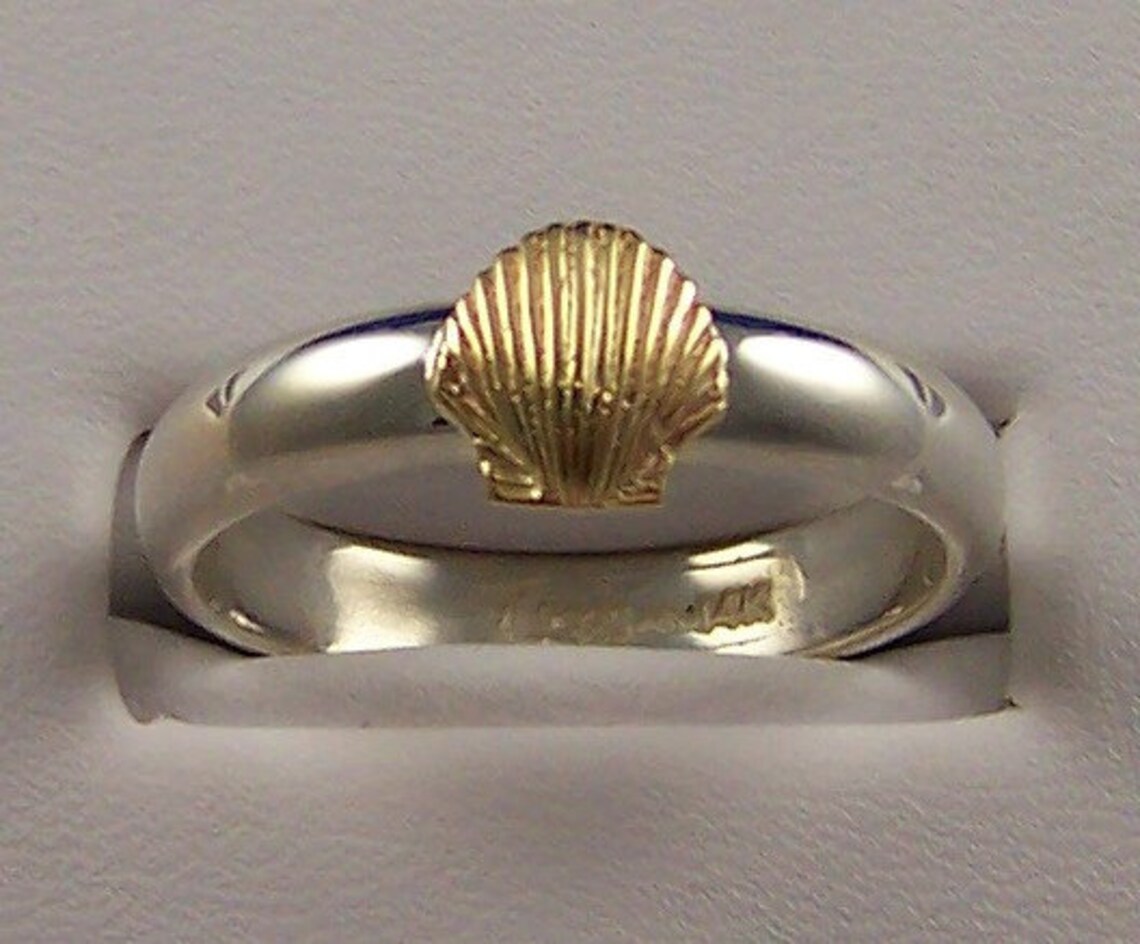 14k Gold and Sterling Silver Stacking Sea Shell Ring - Etsy