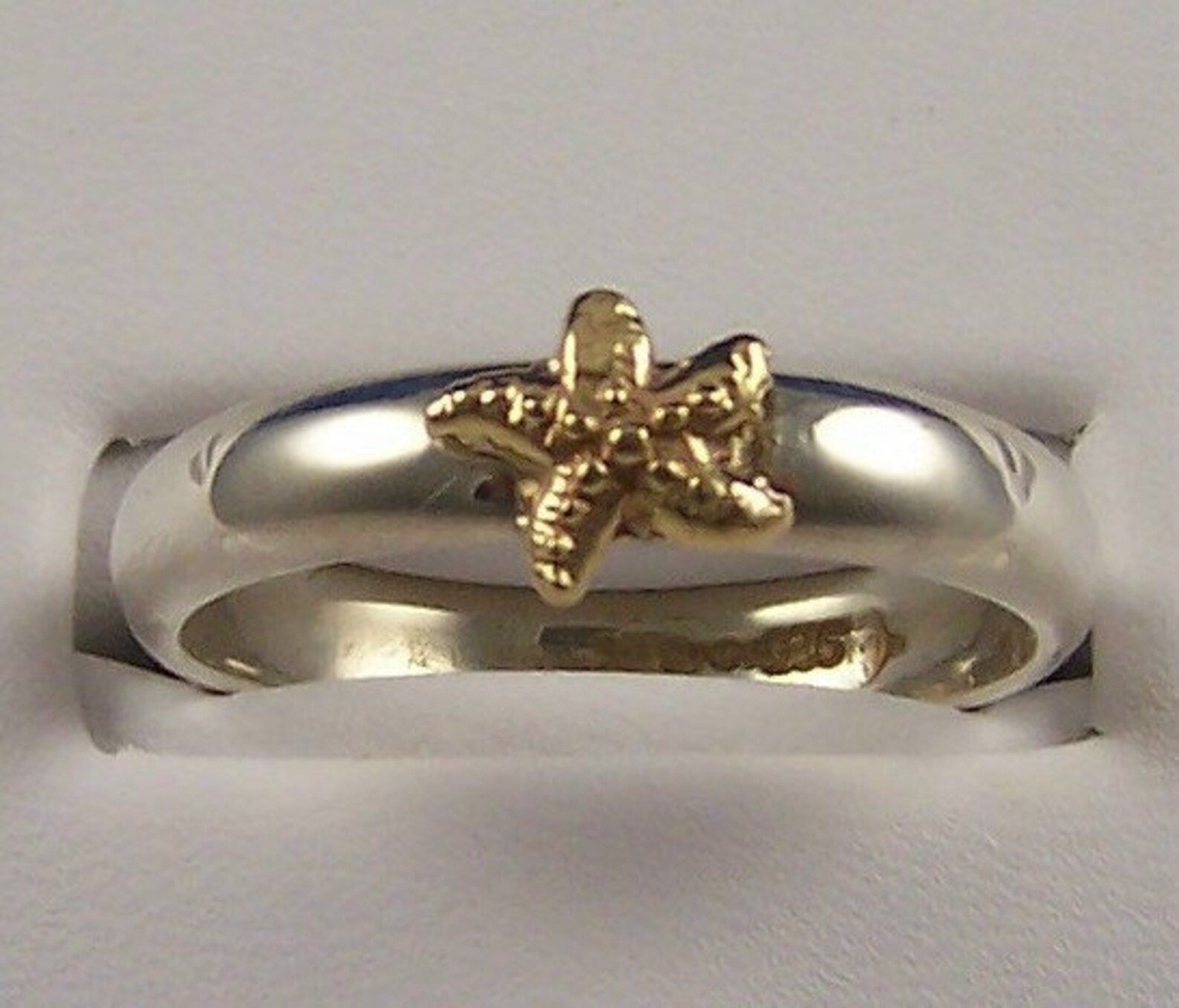 14k Gold and Sterling Silver Stacking Star Fish Ring | Etsy