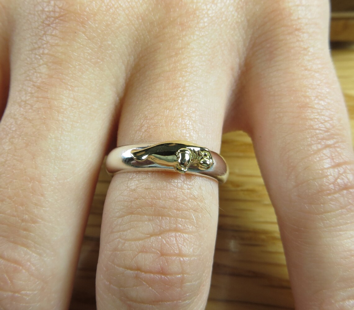 14k Gold and Sterling Silver Stacking Manatee Ring | Etsy