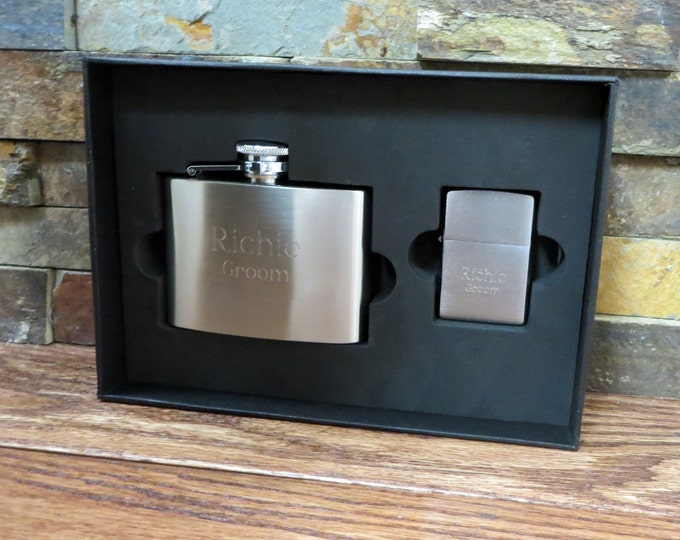 Flask and Zippo Lighter Gift Set -engraved - Personalized - Groomsman ...