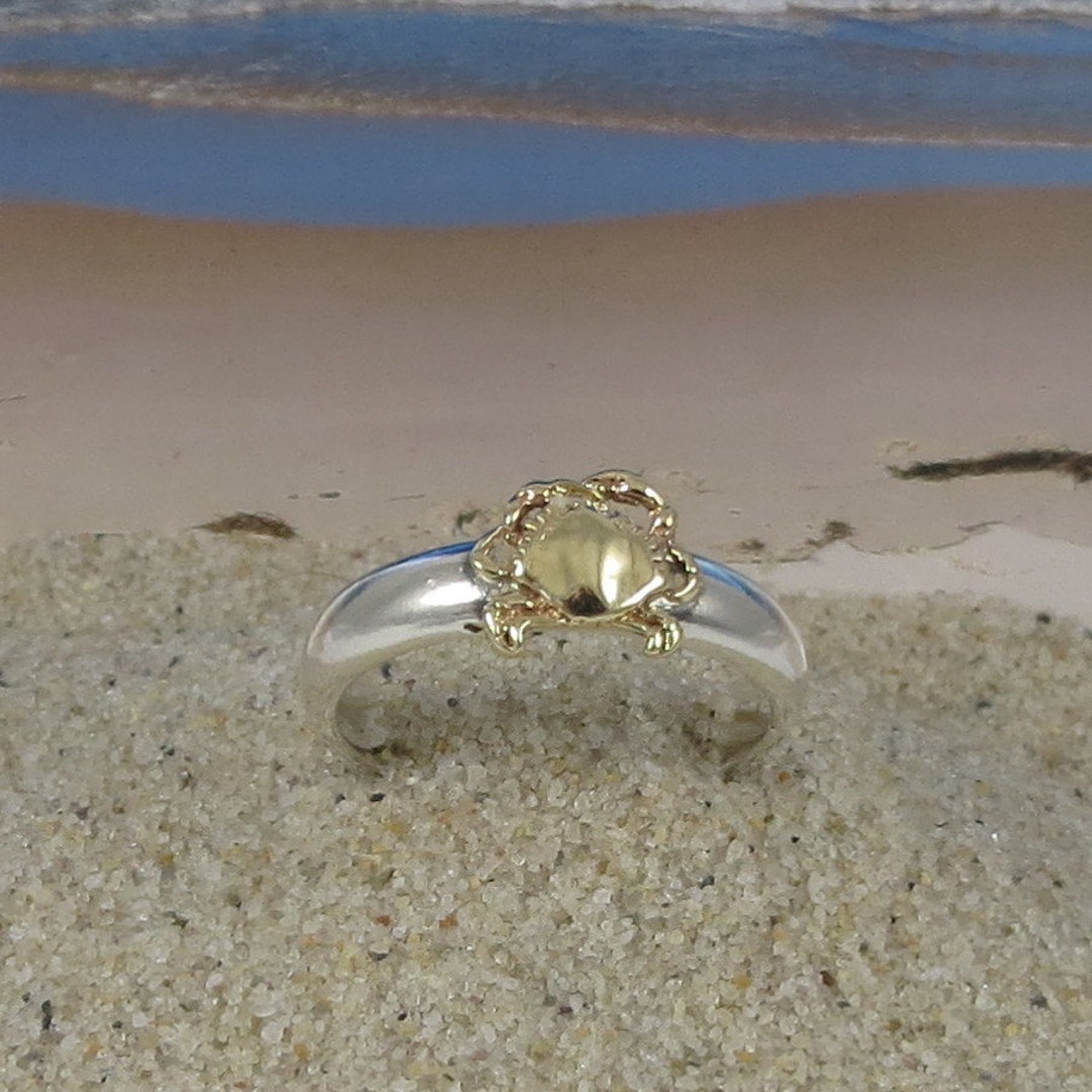14k Gold and Sterling Silver Stacking Crab Ring - Etsy