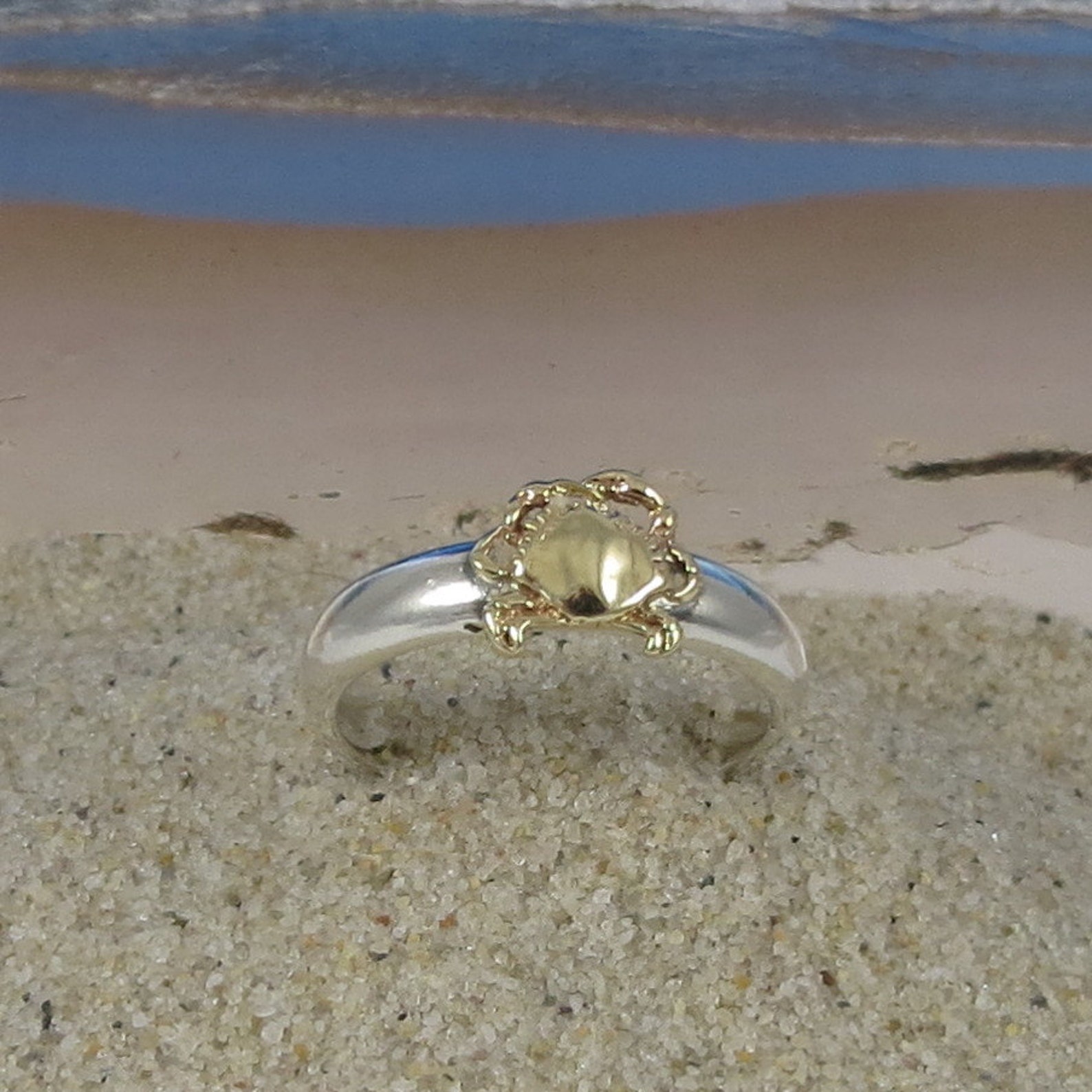 14k Gold and Sterling Silver Stacking Crab Ring - Etsy