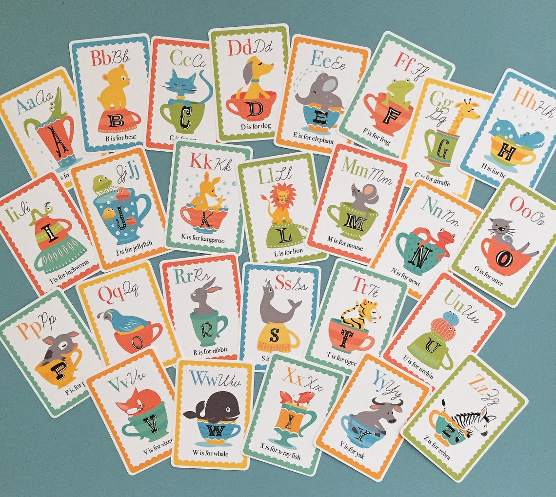 PDF Printable Teacup Animal Alphabet and Counting Card Set | Etsy