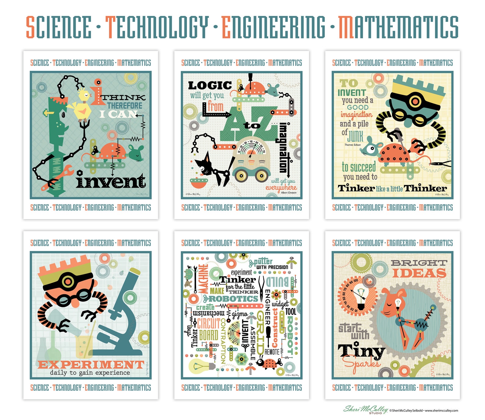 Six PDF Printable STEM Posters—set 1: Words Representing Science, Technology, Engineering and ...