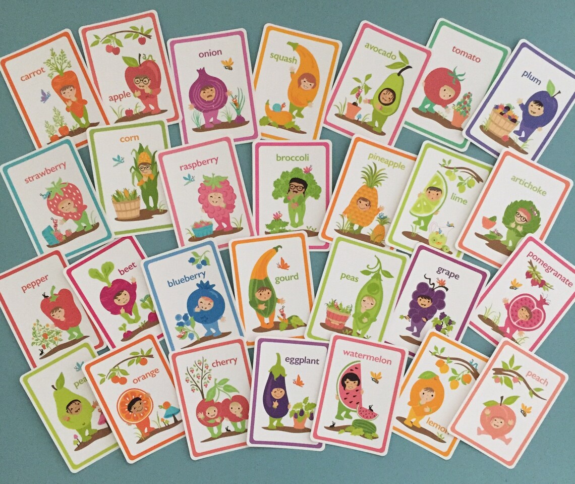 PDF Printable Fruit & Vegetable Cards, Let's Pretend Garden Cards— 28 ...