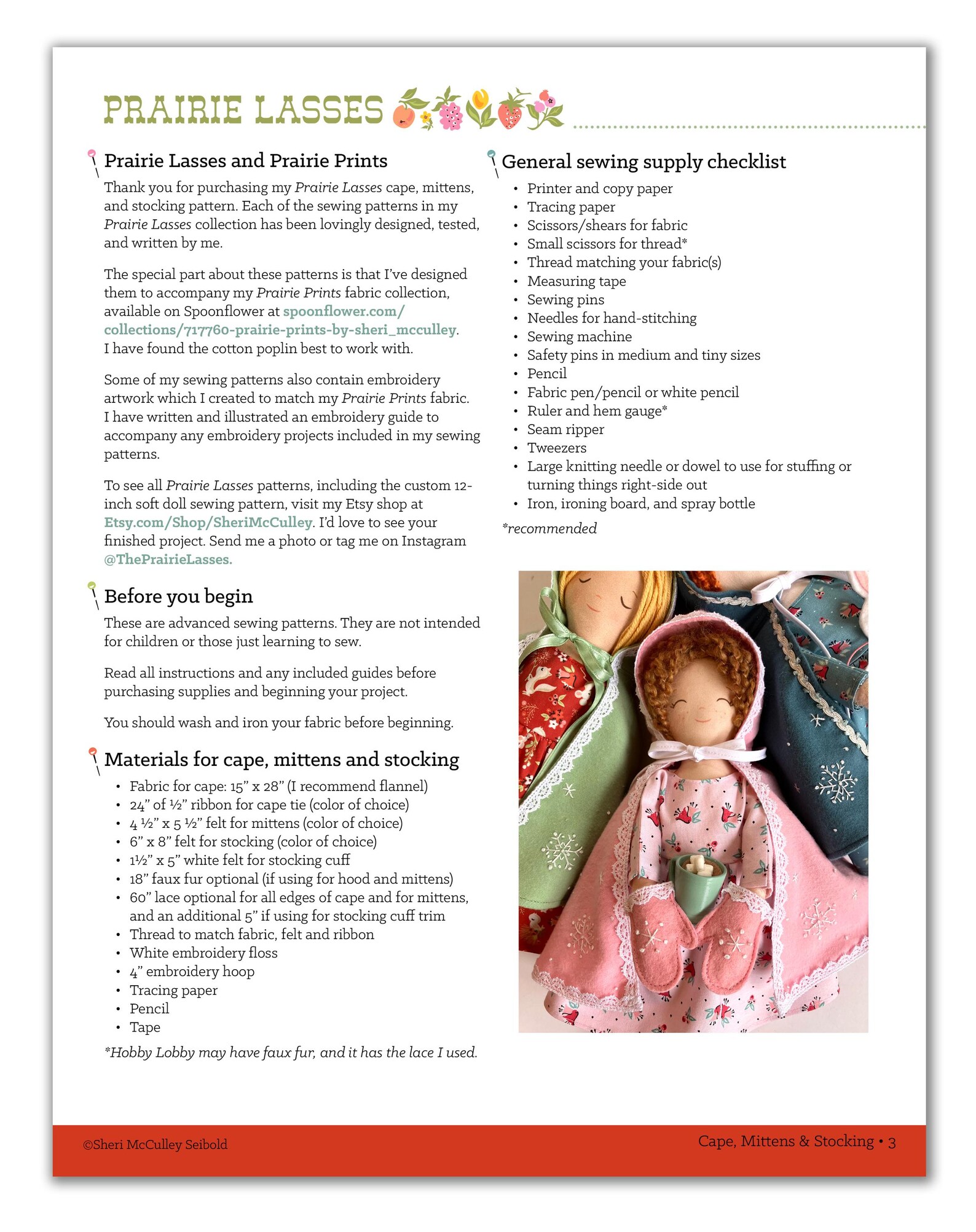 Prairie Lasses Hooded Cape, Mittens and Christmas Stocking PDF Pattern ...