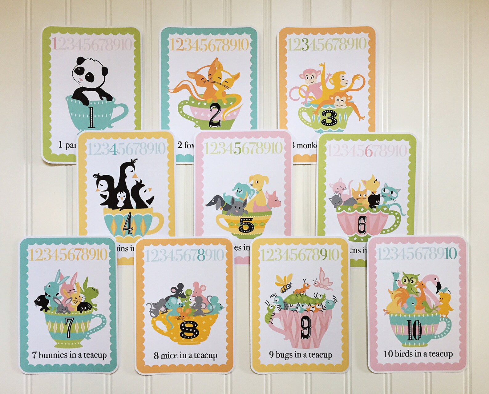 Numbers 123 Animals Teacups Number Counting Card Set in | Etsy