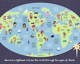 Spanish Continents World Map Printable Continents of the - Etsy